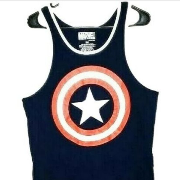 Marvel | Tops | Marvel Tank Top S Captain America Navy Blue White Trim ...